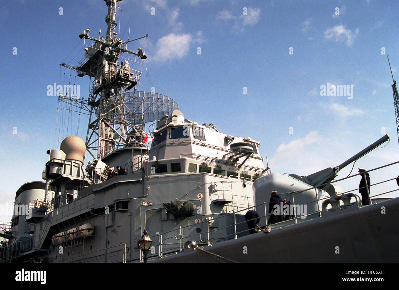 Starboard side view looking up at the bridge of the French Frigate FS ...