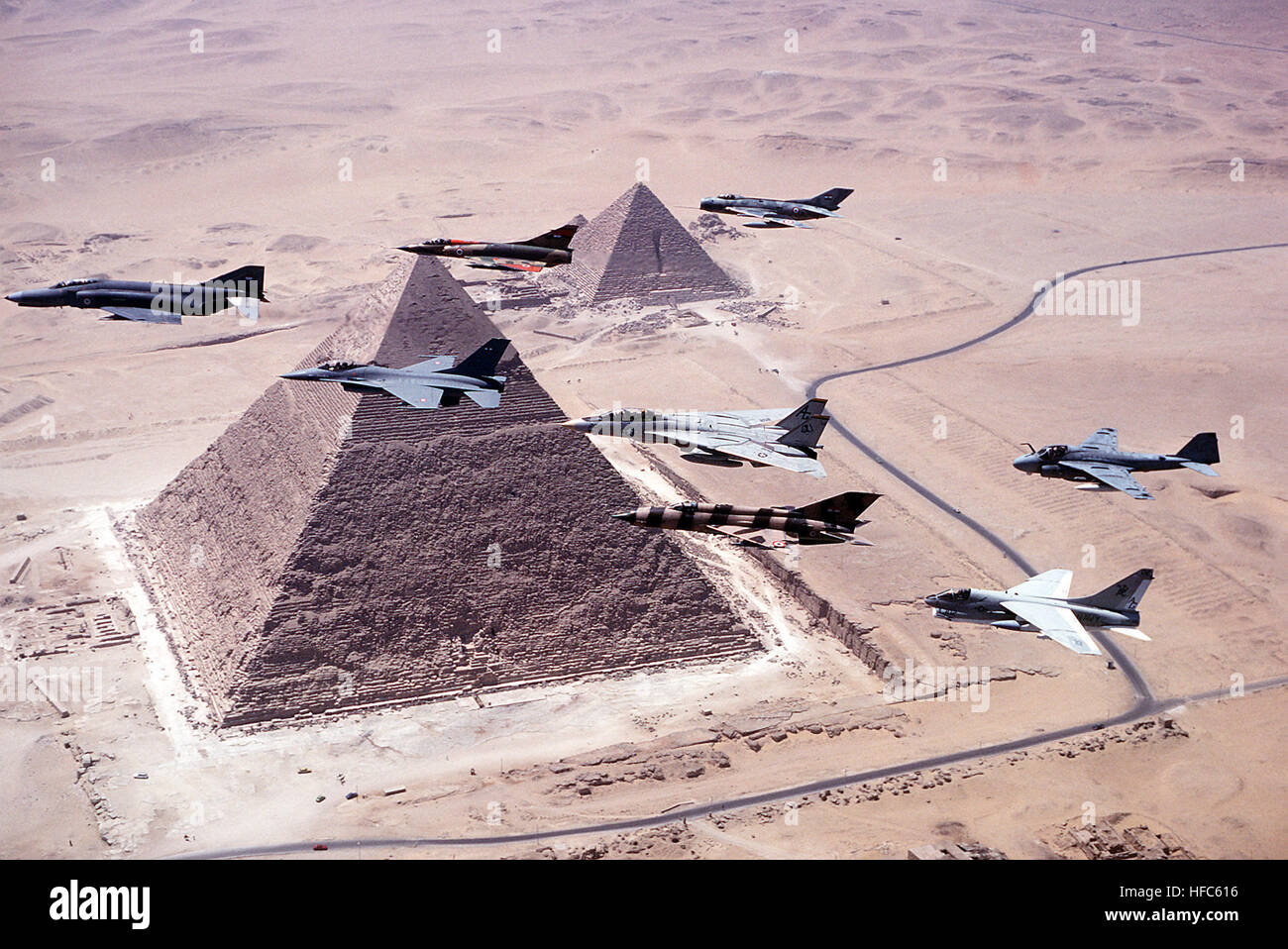 An air-to-air left side view of U.S. and Egyptian aircraft over the ...