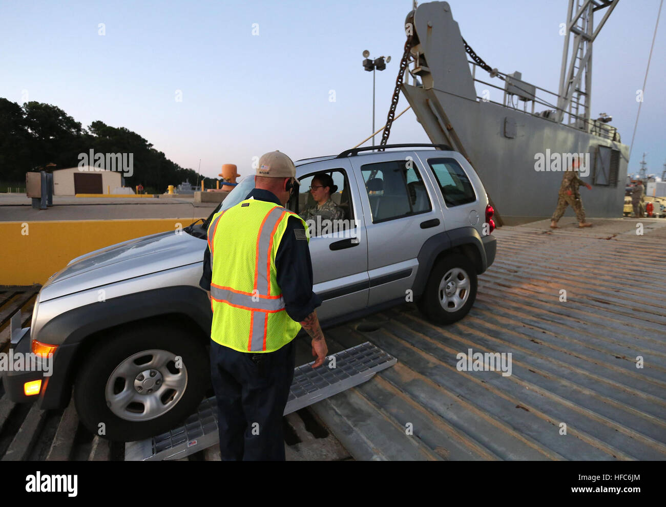 During a Joint Logistics Over the Shore exercise, a U.S. Army boatswain ...