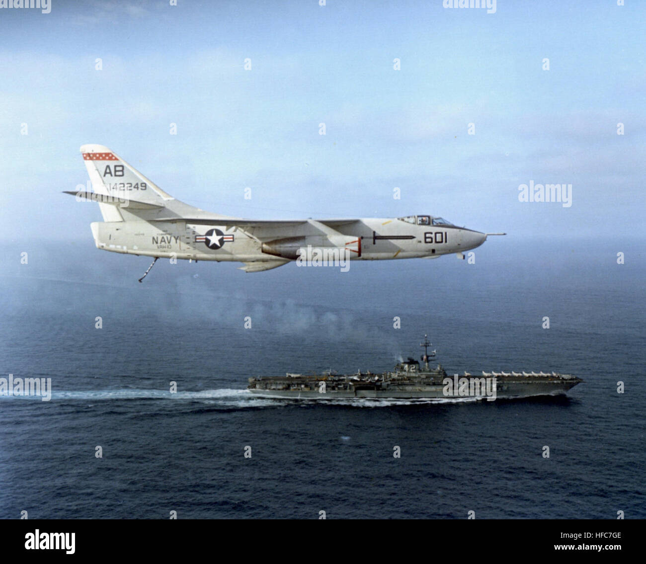 A KA-3B Skywarrior from VAH-10 squadron flies over the aircraft carrier ...