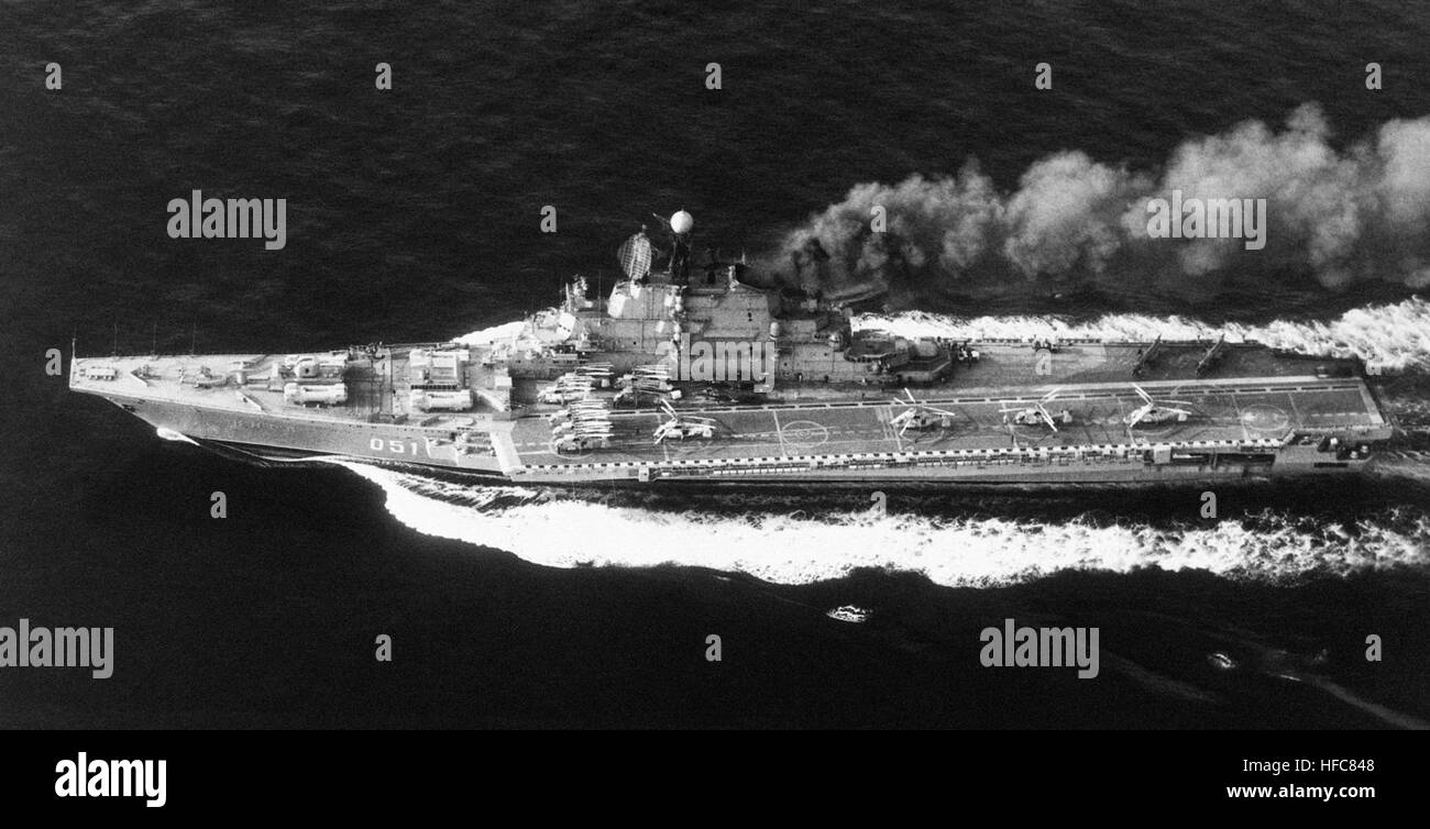 An aerial port beam view of the Soviet Aircraft Carrier KIEV (CVHG ...