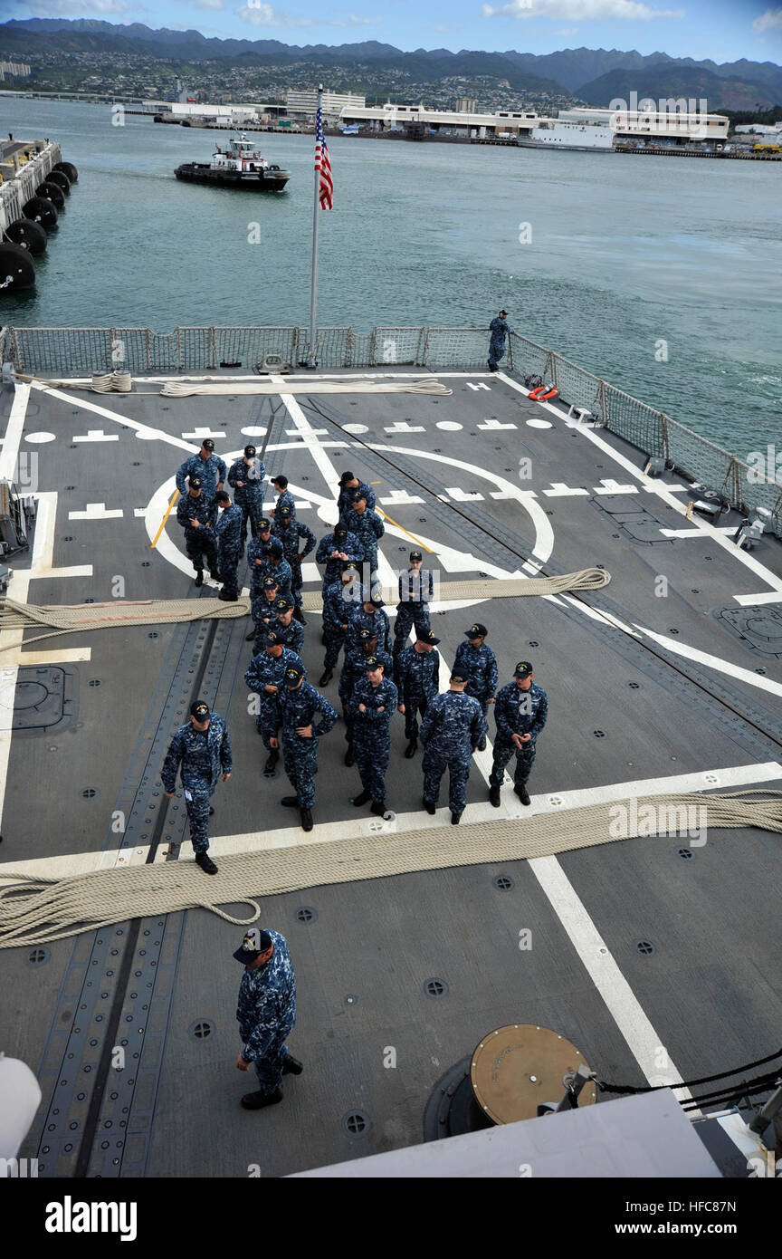 Sailors stationed aboard guided-missile destroyer USS Halsey (DDG 97 ...