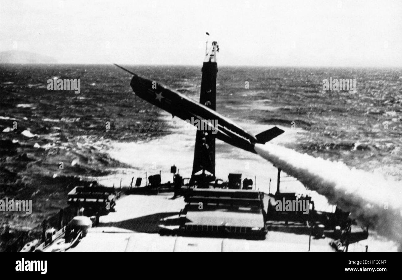 Launch of a SSM-N-8 Regulus missile from USS Helena (CA-75) c1960 Stock ...