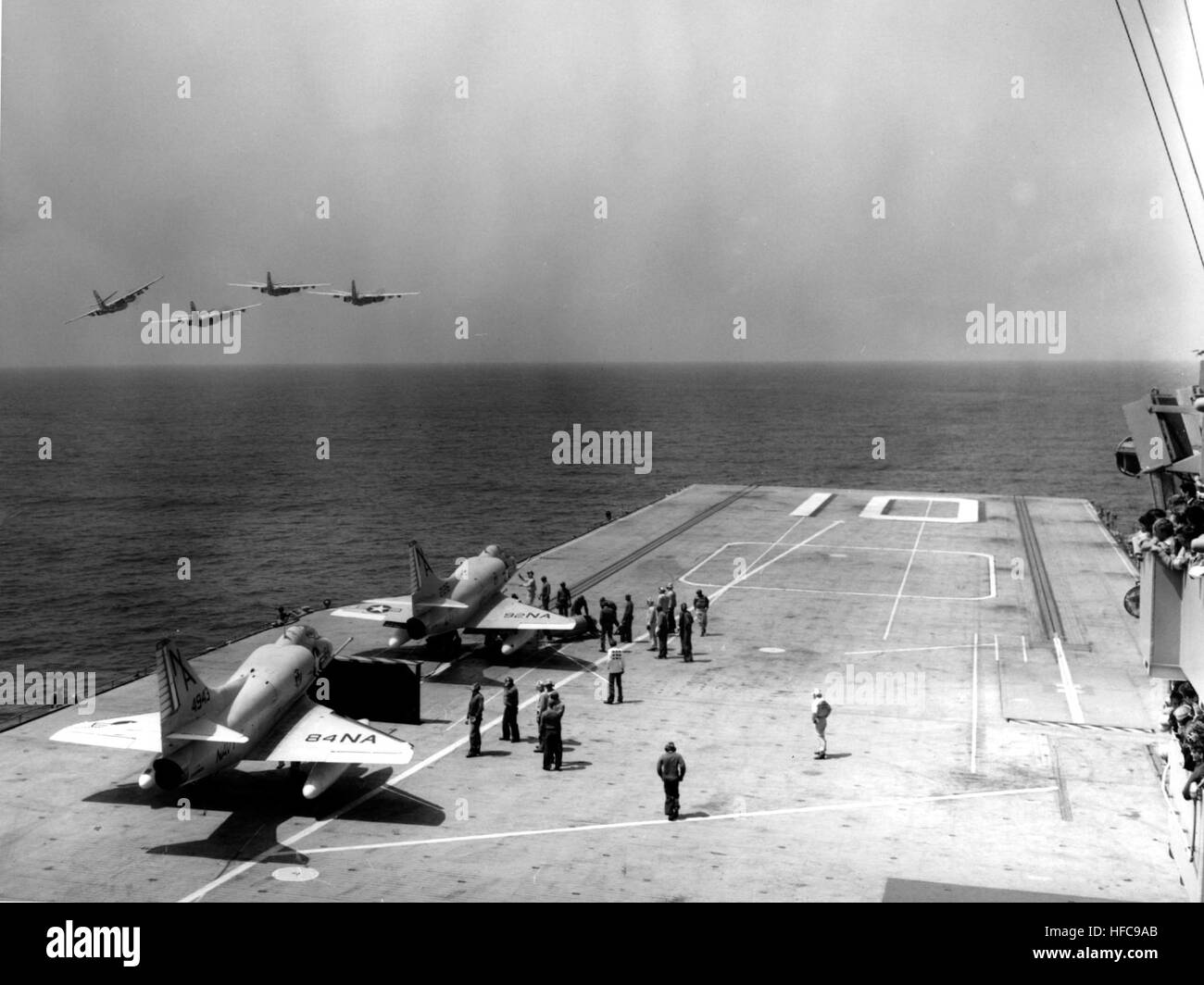 An A-4B Skyhawk of VSF-1 is positioned on the aircraft carrier CVS-10 ...
