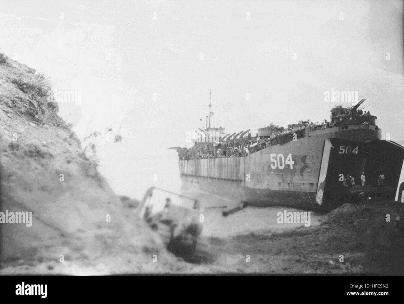 Landing Ship Tank (LST-504) in service, illustrating amphibious ...