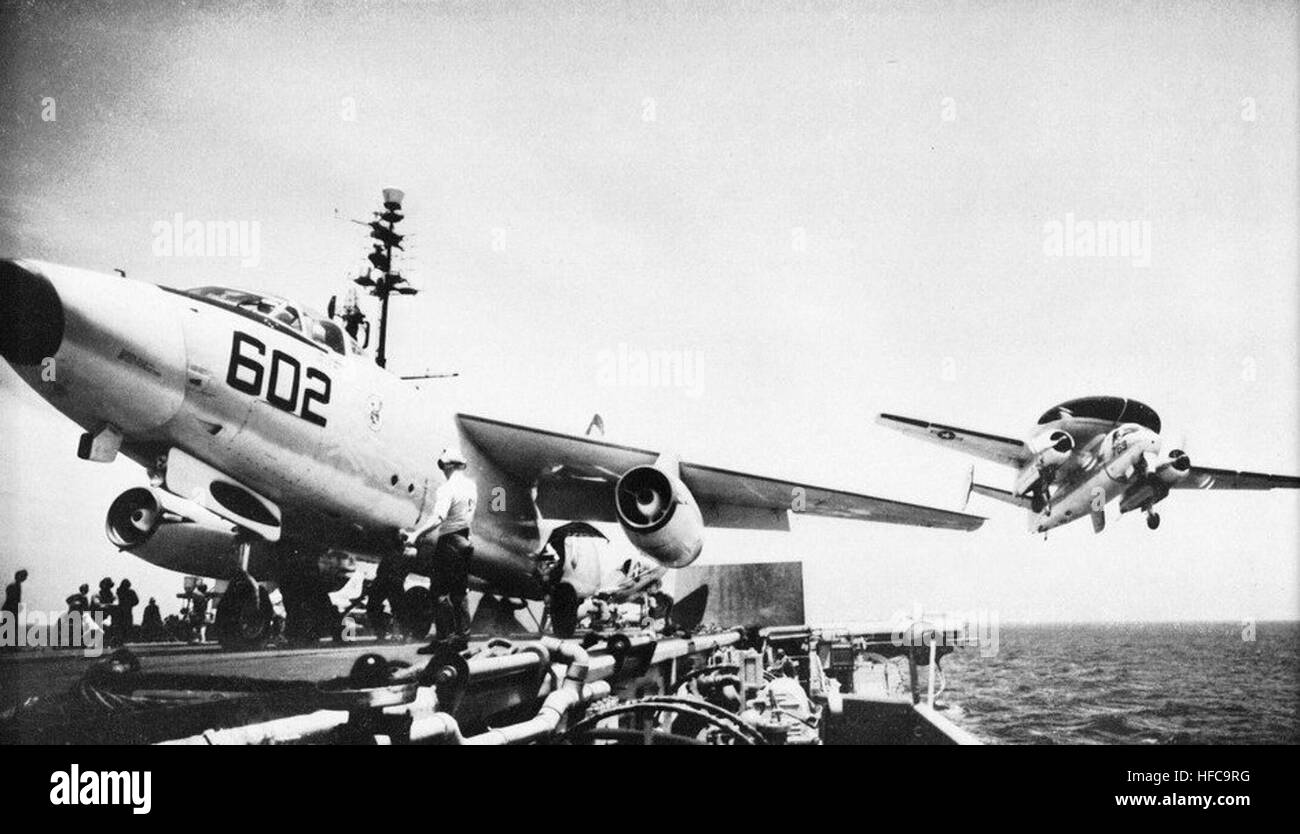 A-3B and E-1B launching from USS Midway (CVA-41) in 1962 Stock Photo ...