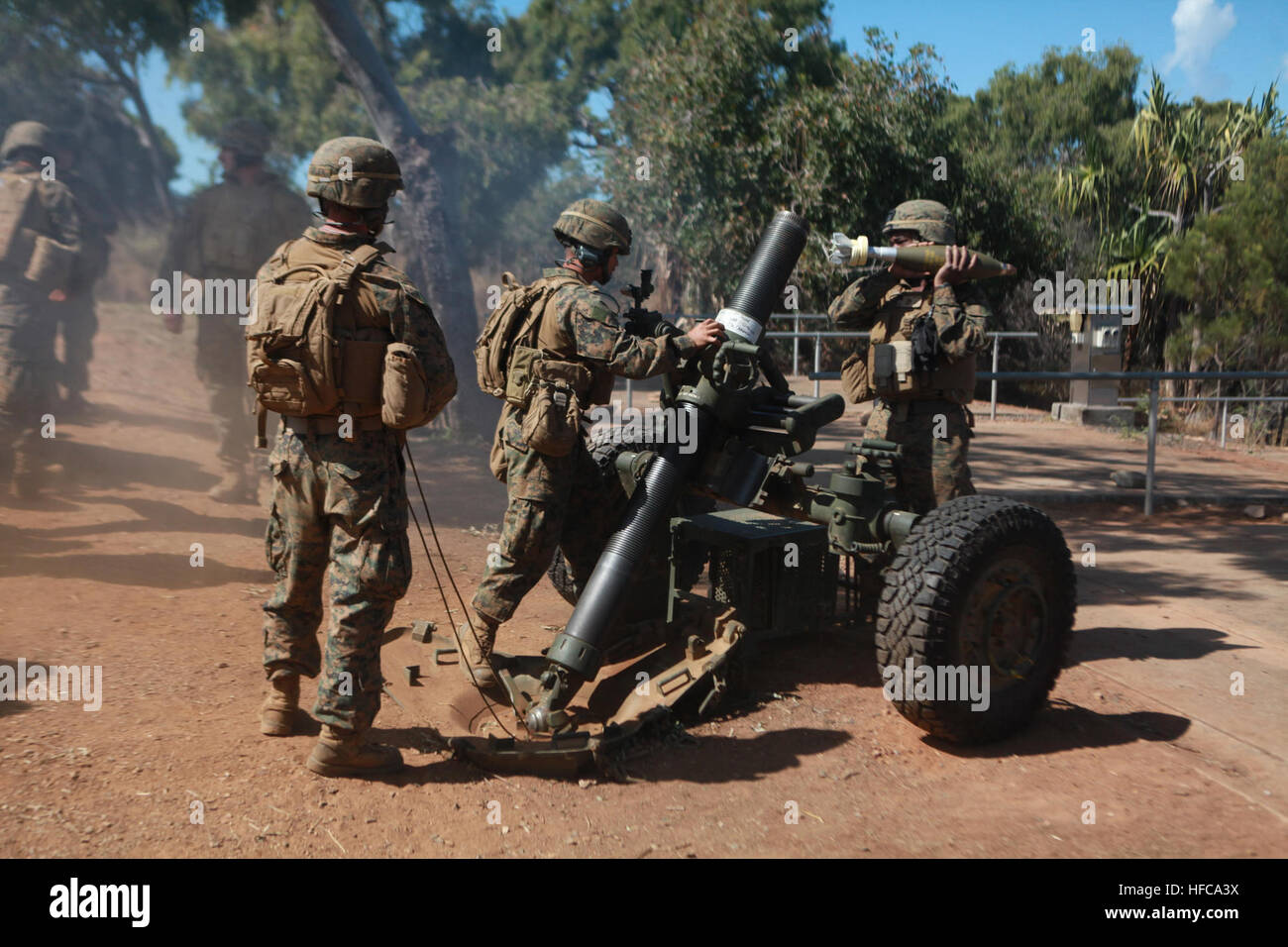 Marines with the 120mm mortar platoon for Echo Battery, Battalion ...