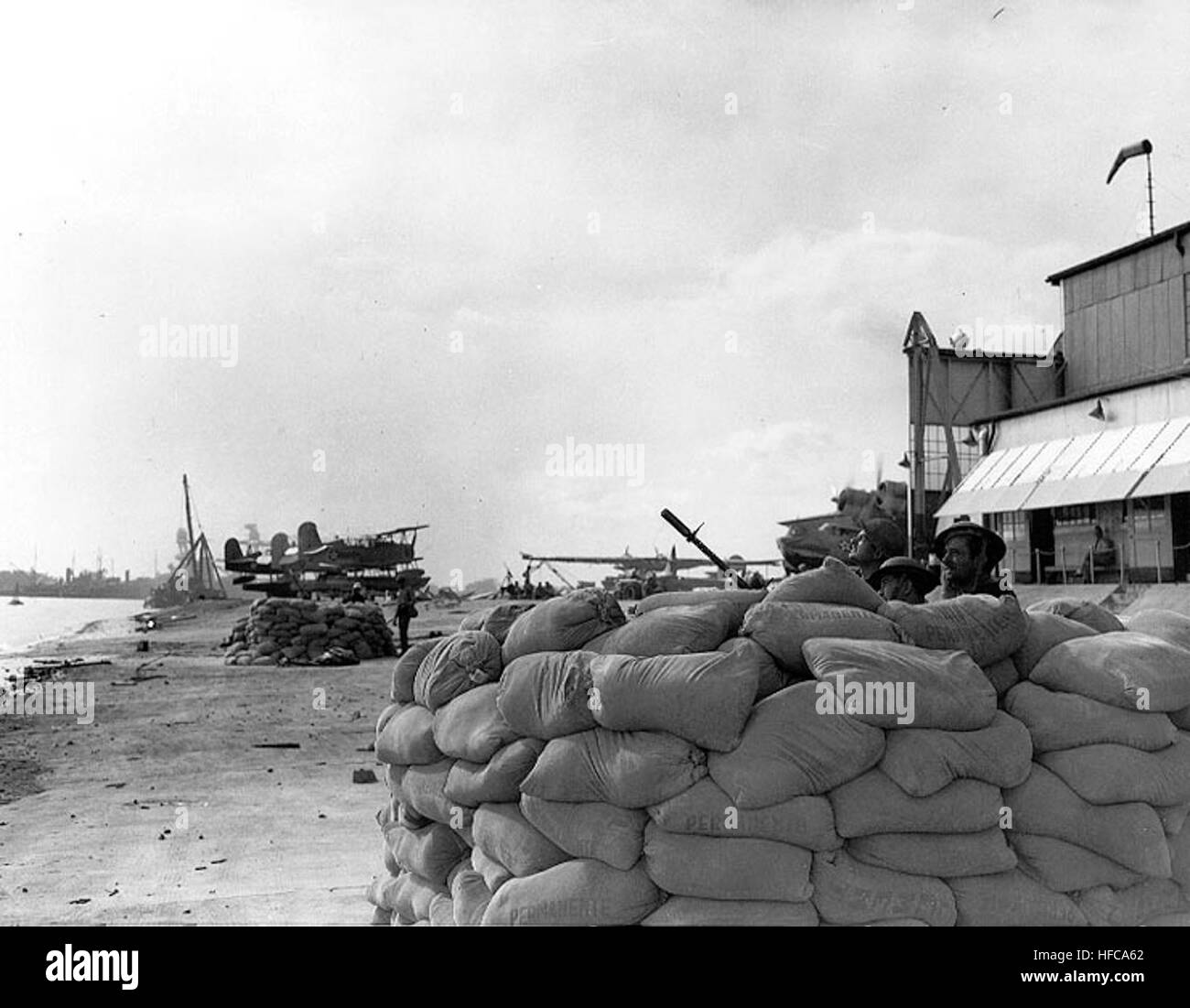 A machine gun emplacement is positioned for training or operational use ...