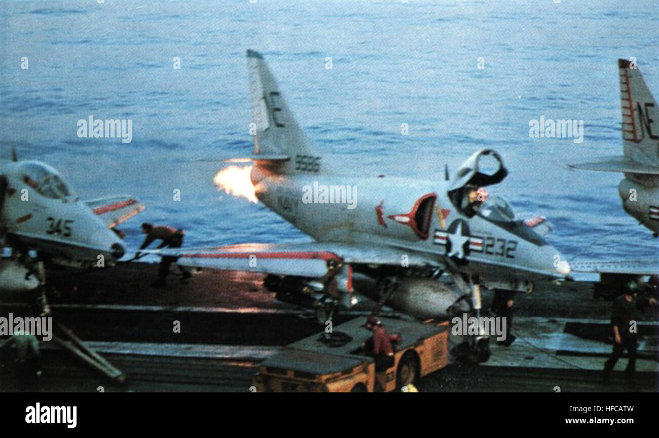 A-4C of VA-22 starts engine on USS Coral Sea (CVA-43) c1966 Stock Photo ...