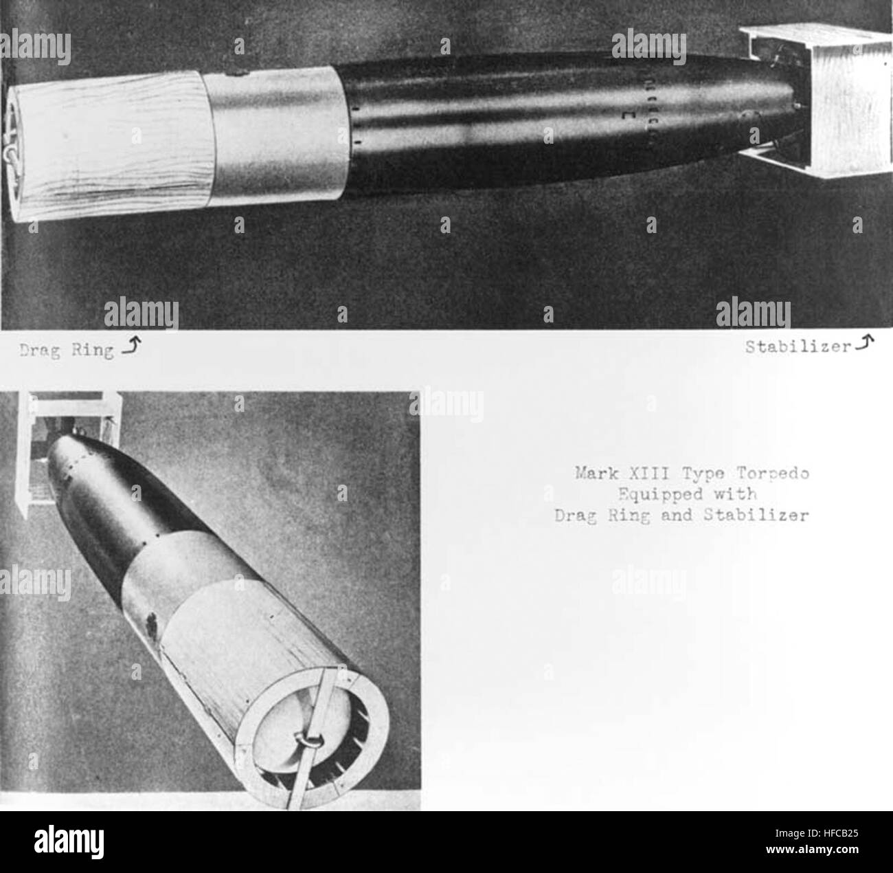 Mark XIII aircraft torpedo: Two views of a torpedo fitted with a wooden ...