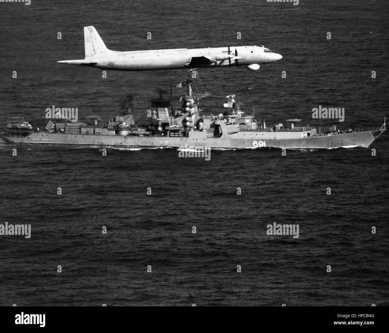 A starboard beam view of the Soviet Kresta II class guided missile ...
