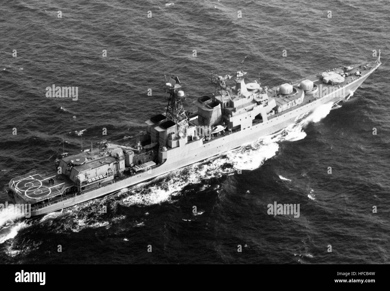 A starboard quarter view of the Soviet Udaloy class guided missile ...