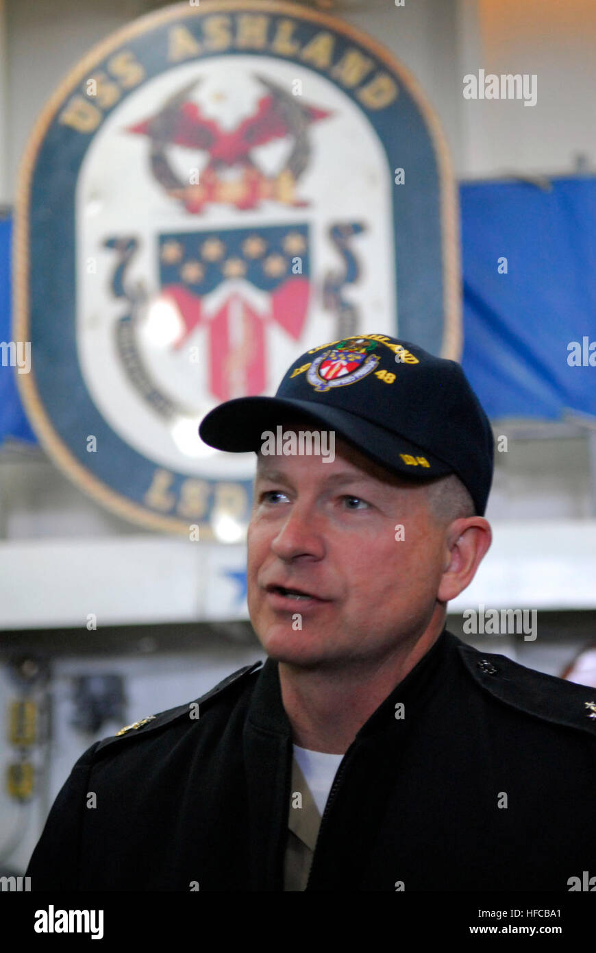 Master Chief Petty Officer of the Navy Rick D. West holds an all-hands ...