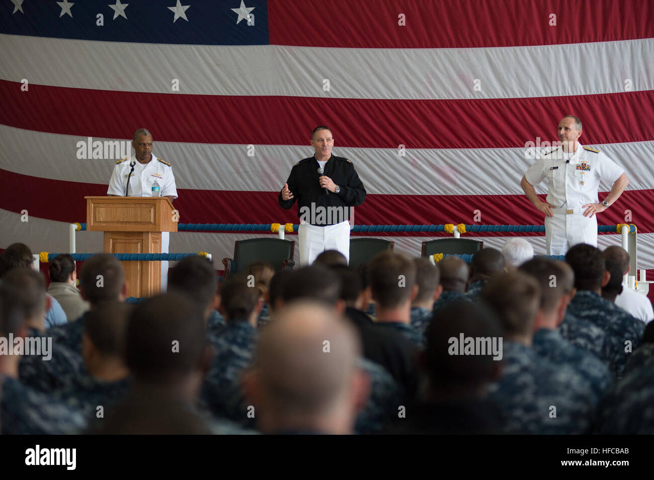 Master Chief Petty Officer of the U.S. Navy Mike Stevens, center, and ...