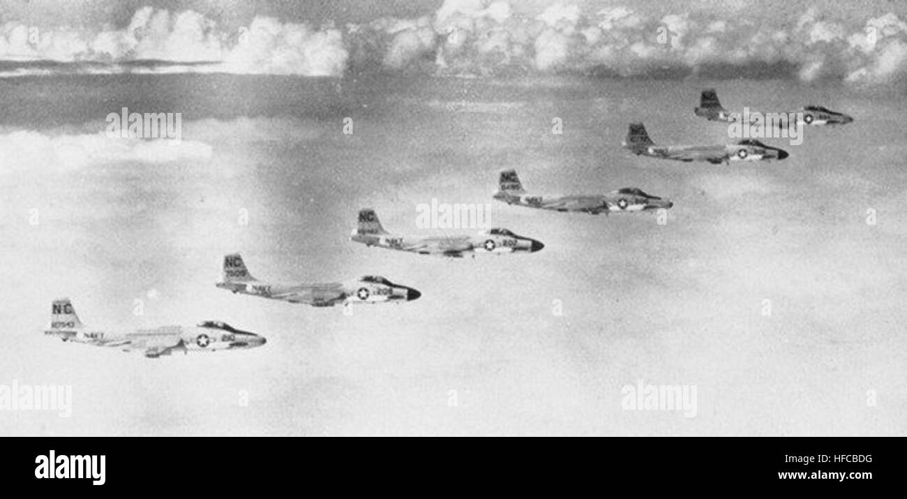 McDonnell F2H-3 Banshees of VF-194 in flight c1957 Stock Photo - Alamy