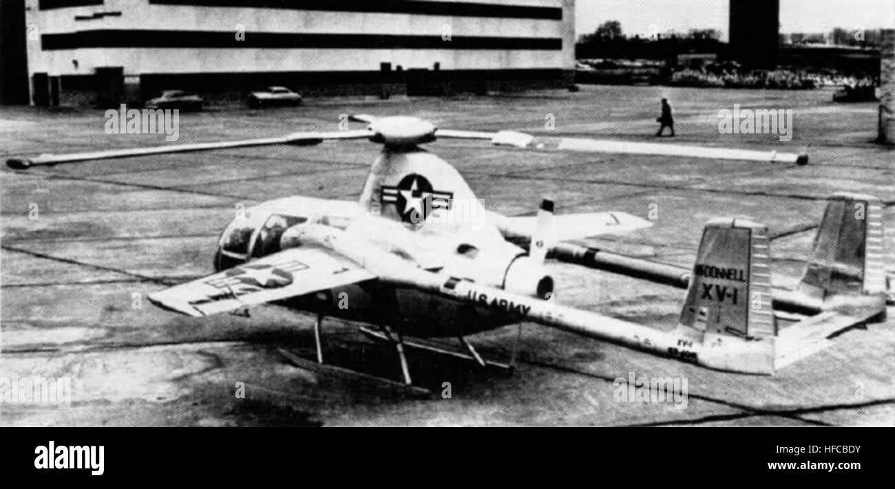 The McDonnell XV-1, a compound helicopter, is shown on the ground in ...