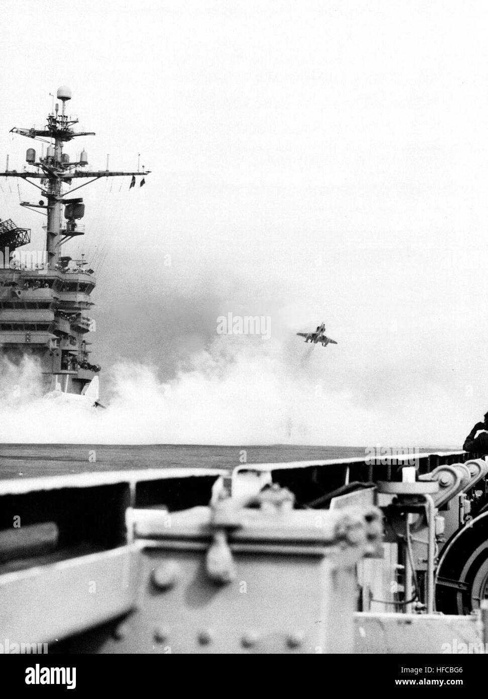 A-4C Skyhawk over flight deck of USS John F. Kennedy (CVA-67) in 1969 ...