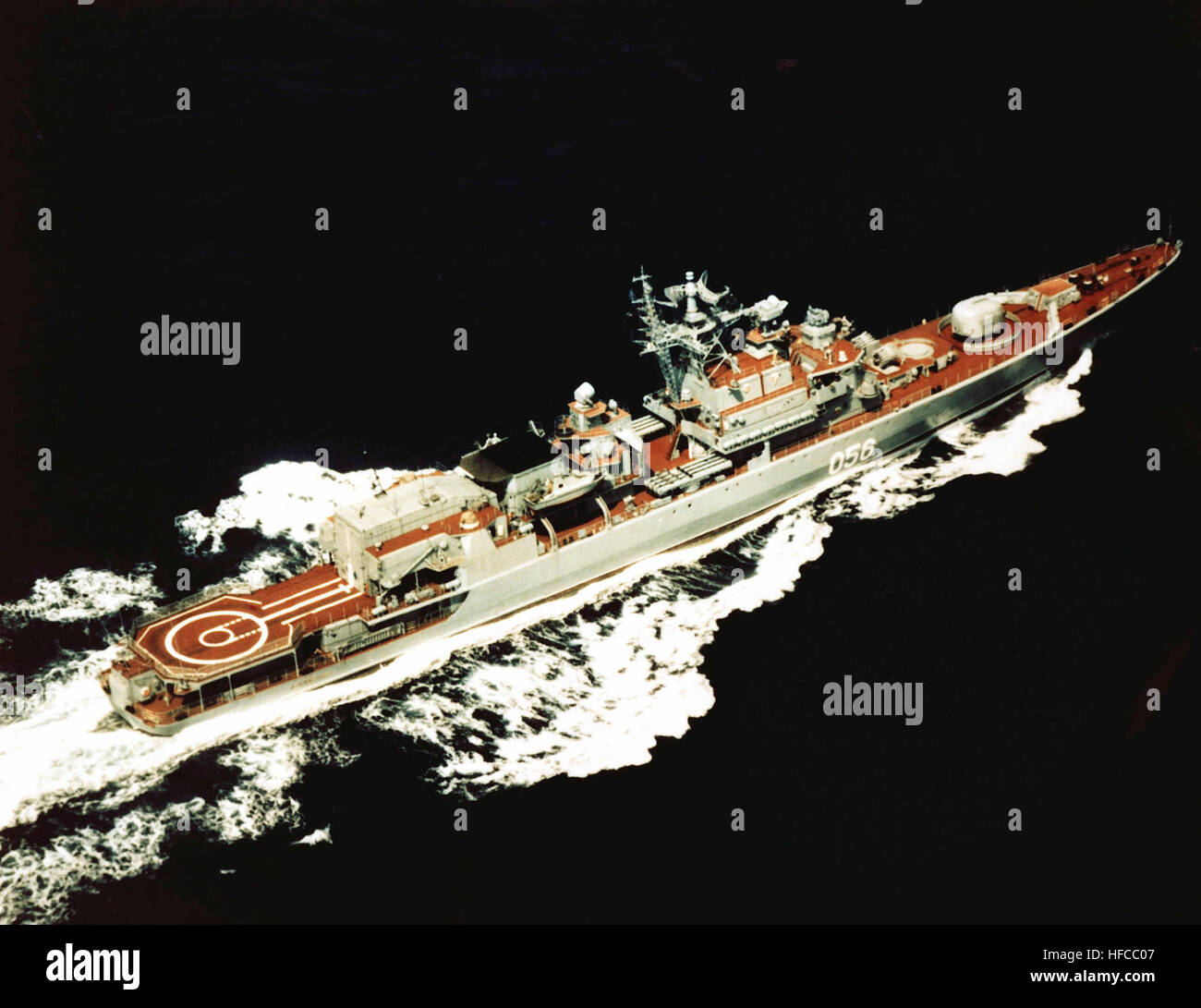 Aerial starboard quarter view of a Soviet Krivak III class frigate ...