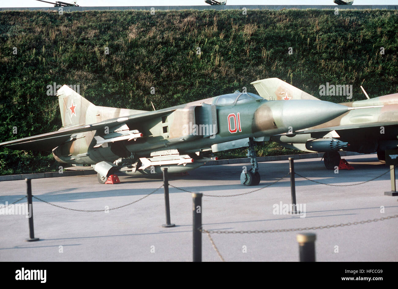 Right front view of a Soviet MiG-23 Flogger B fighter aircraft with AAM ...