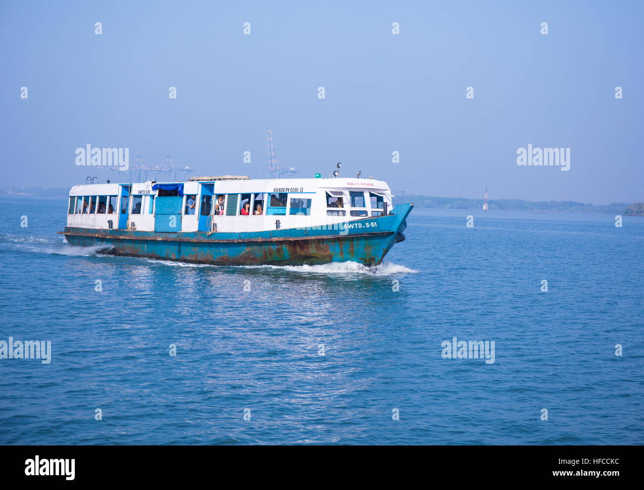 Blue ferry vessel in Kochin India Stock Photo - Alamy