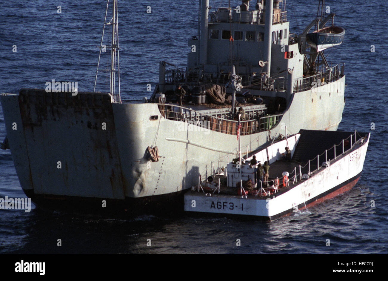 An aerial port view of the captured Iranian mine-laying ship IRAN AJR ...