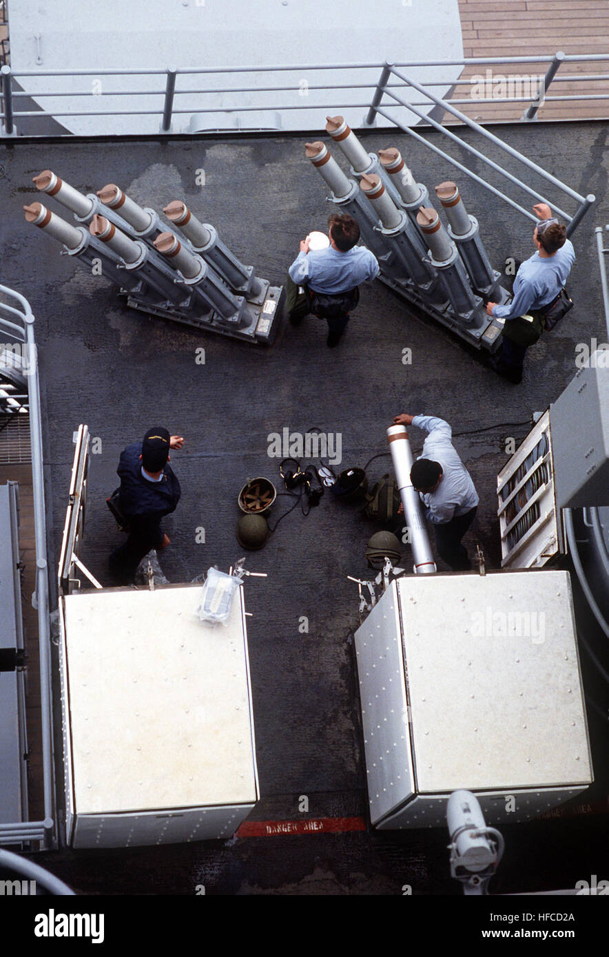 Members of OW Division maintain two of the Mark 36 Mod 7 Super Rapid ...