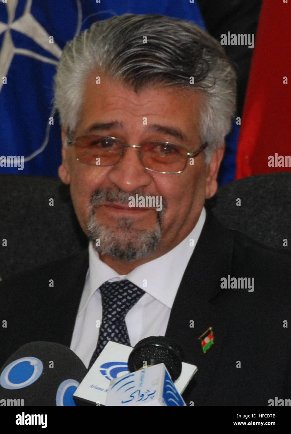 Afghan Maj. Gen. Mohammad Zahir Azimi, center, a spokesman for the Afghan minister of defense ...