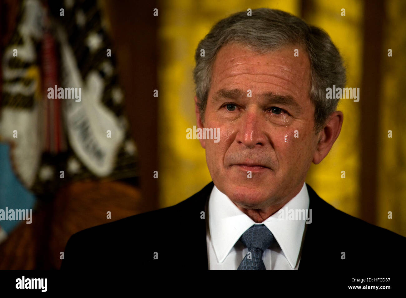 President George W. Bush weeps Tuesday, April 8, 2008 during a ceremony ...