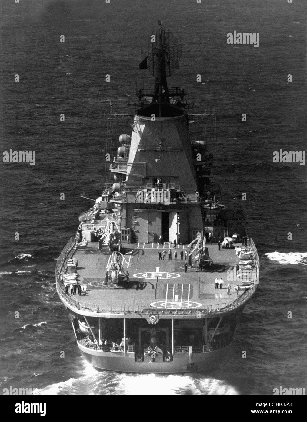 An aerial stern view of the Soviet Moskva class guided missile aviation ...