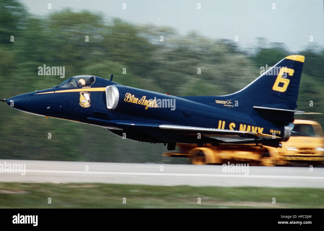 A-4F Blue Angel 6 over runway 1984 Stock Photo - Alamy