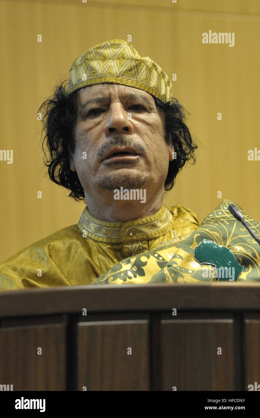 Muammar Qaddafi, the Libyan chief of state, gives his first speech as ...