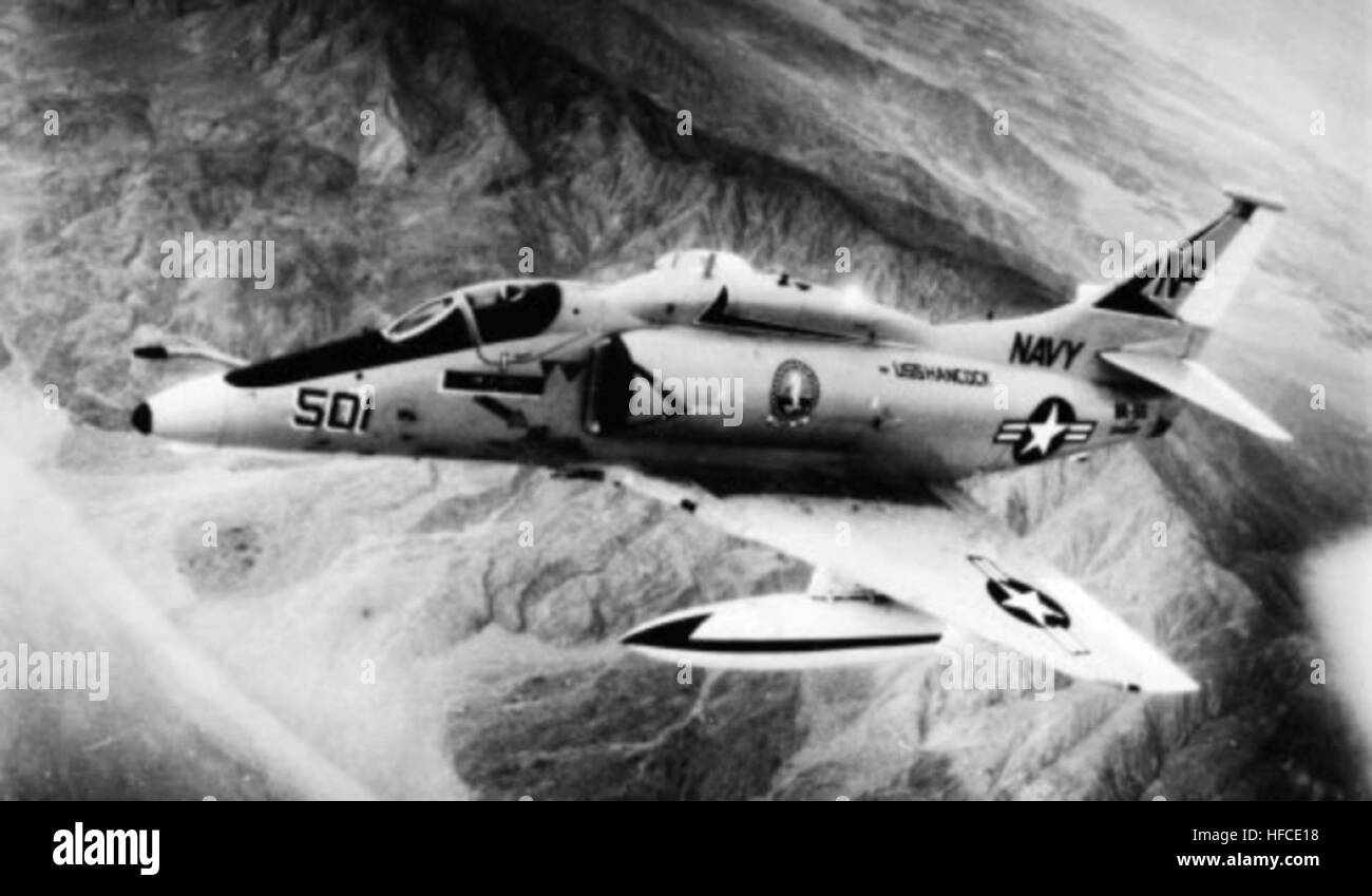 An A-4F Skyhawk from Attack Squadron 55 (VA-55) is in flight ...