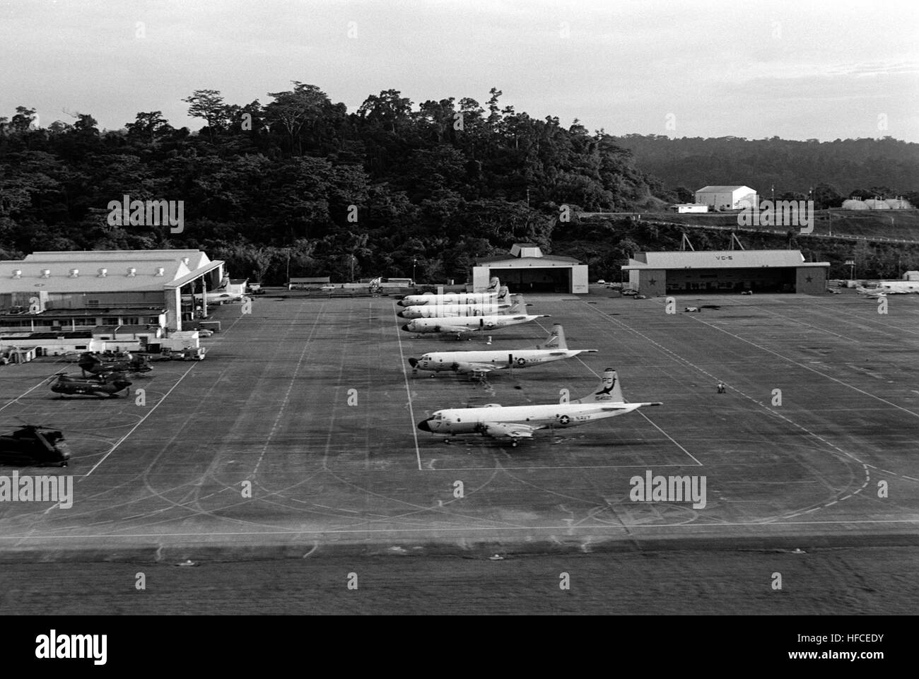Naval Air Station Cubi Point flight line in 1983 shows P-3B Orion ...