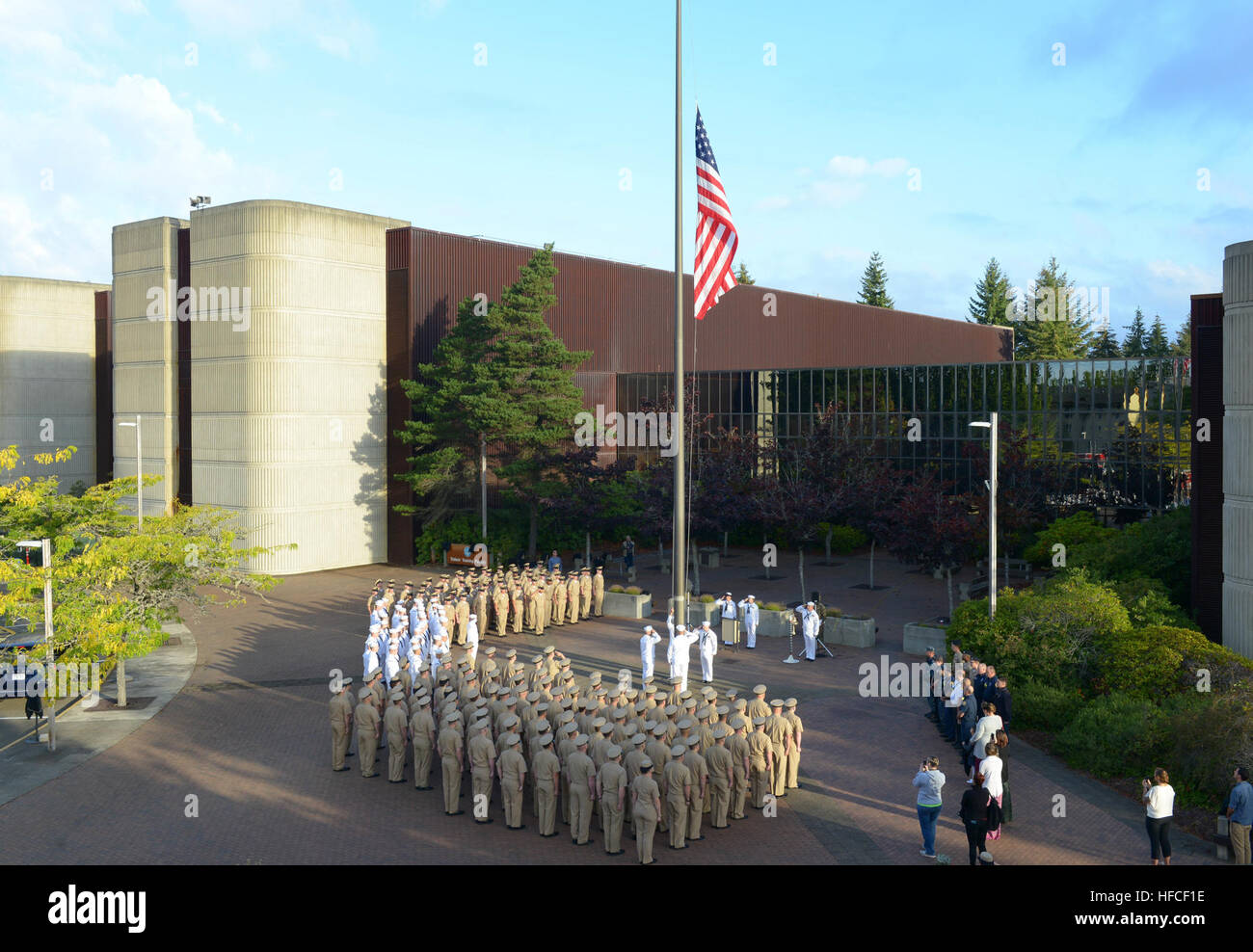 BANGOR, Wash. (Sept. 11, 2016) Sailors stand at attention as the ...