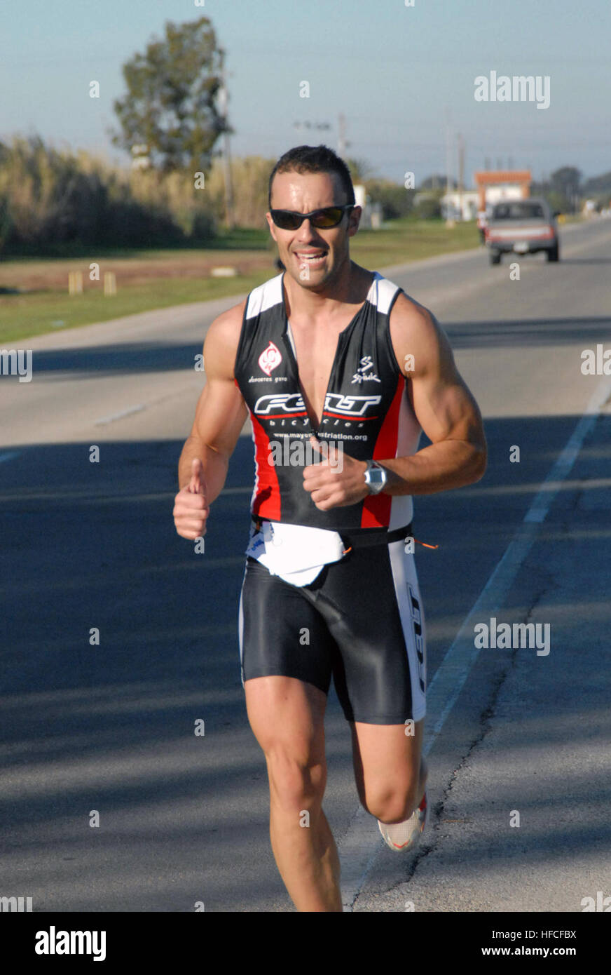 A Spanish participant completes the first five kilometers of the 10 ...