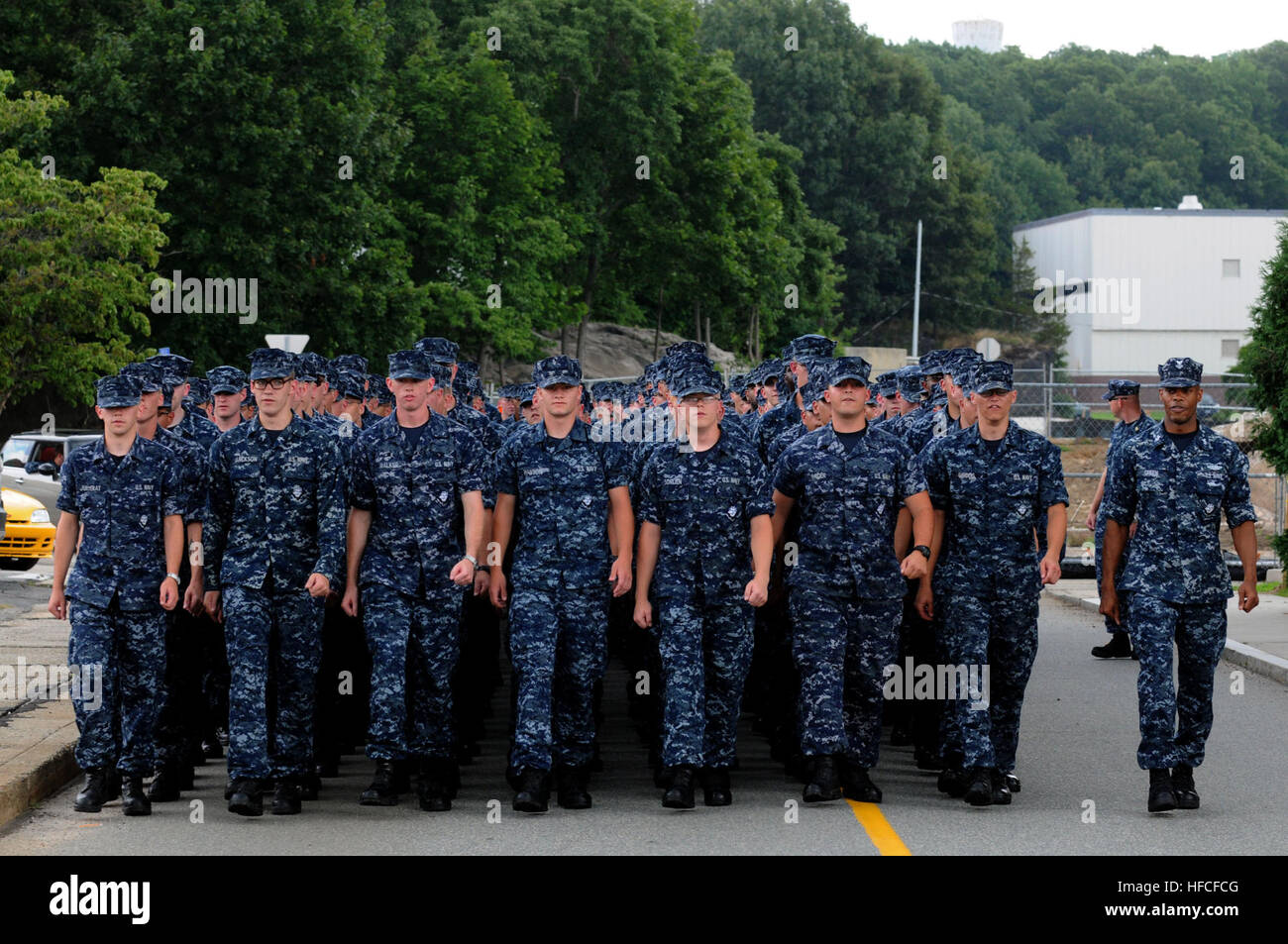 Students from the Naval Submarine School march to attend an all-hands ...