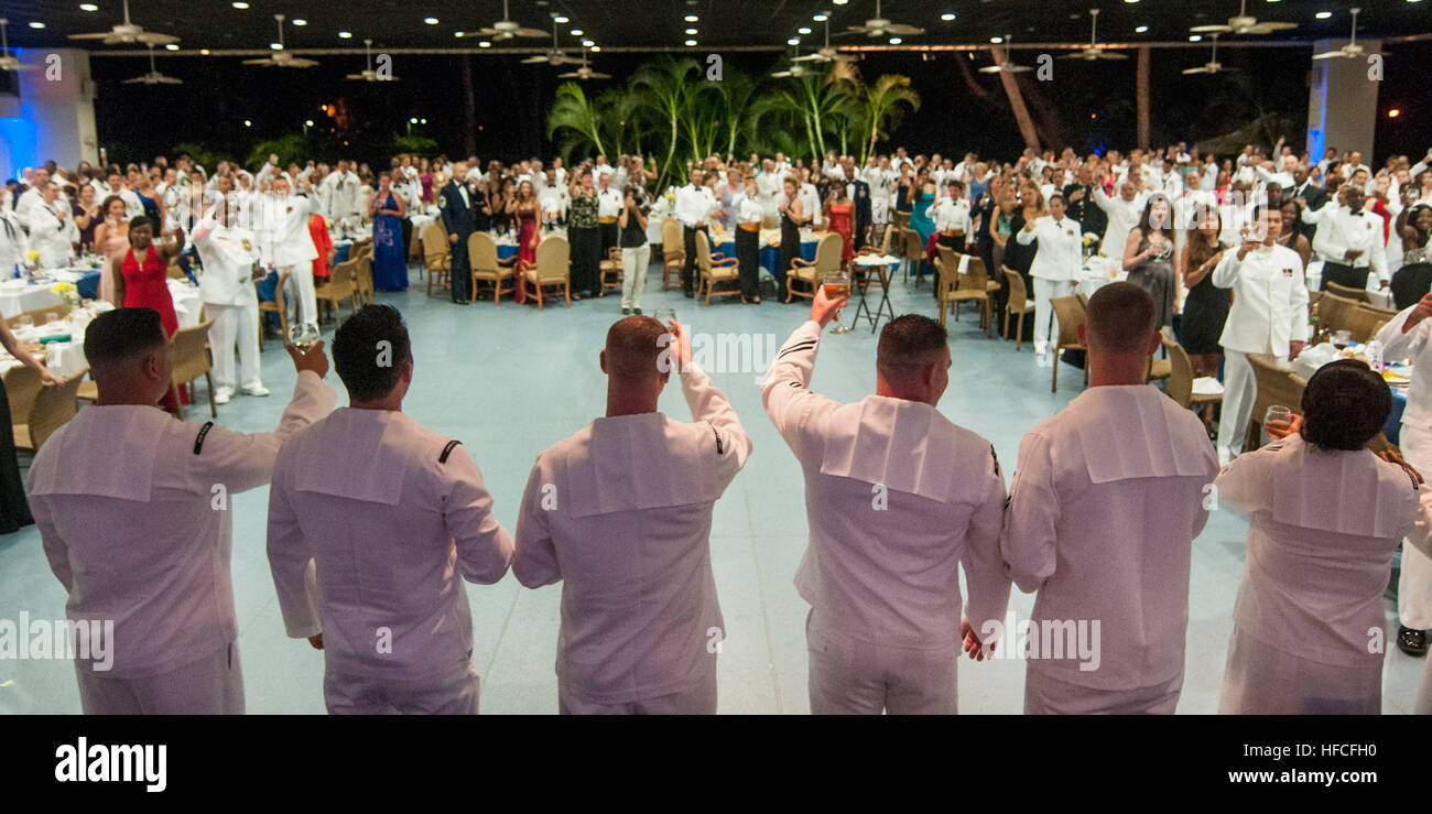 Sailors lead guests in a toast at the Hawaii Navy Enlisted Ball on ...