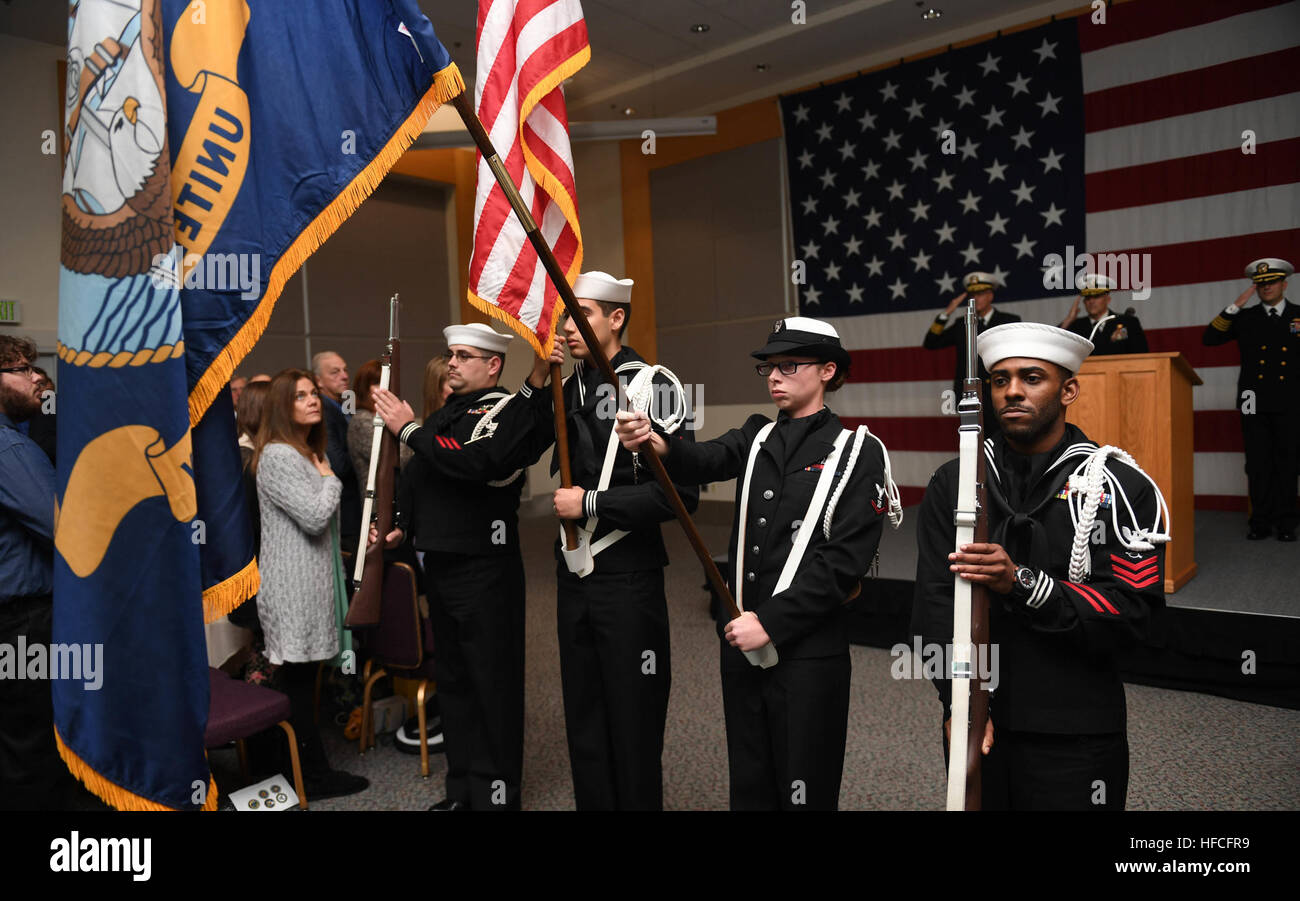 The color guard at Naval Station Everett parades the colors during a ...