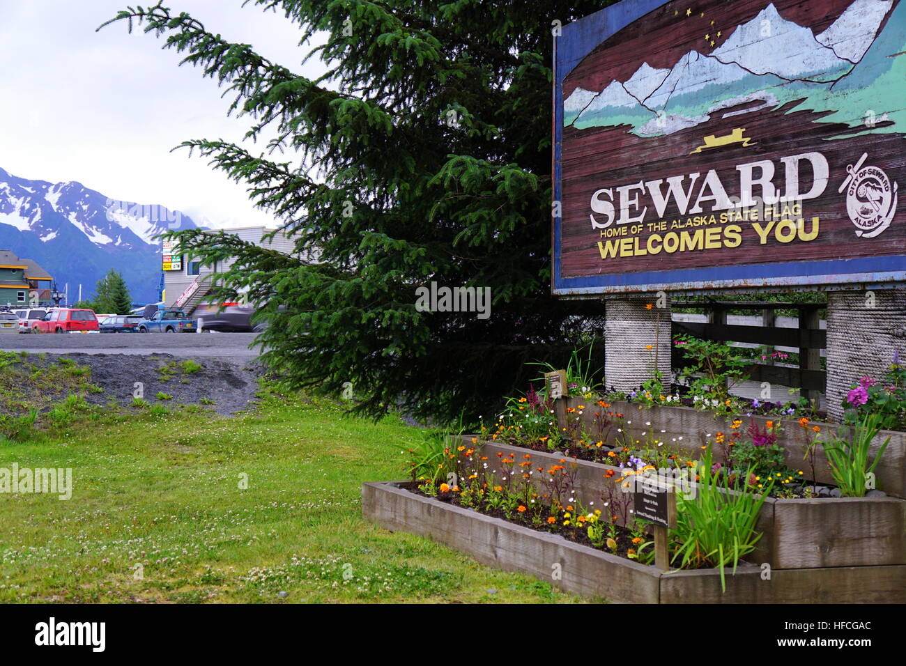 Welcome sign in the town of Seward, Alaska, USA Stock Photo - Alamy