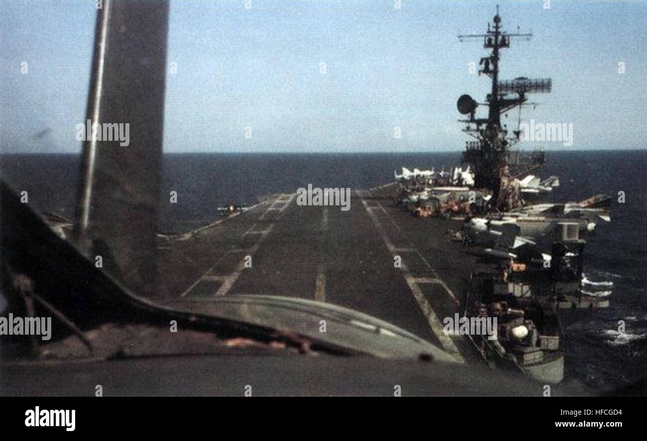A-6 cockpit view landing on USS Coral Sea (CV-43) c1982 Stock Photo - Alamy