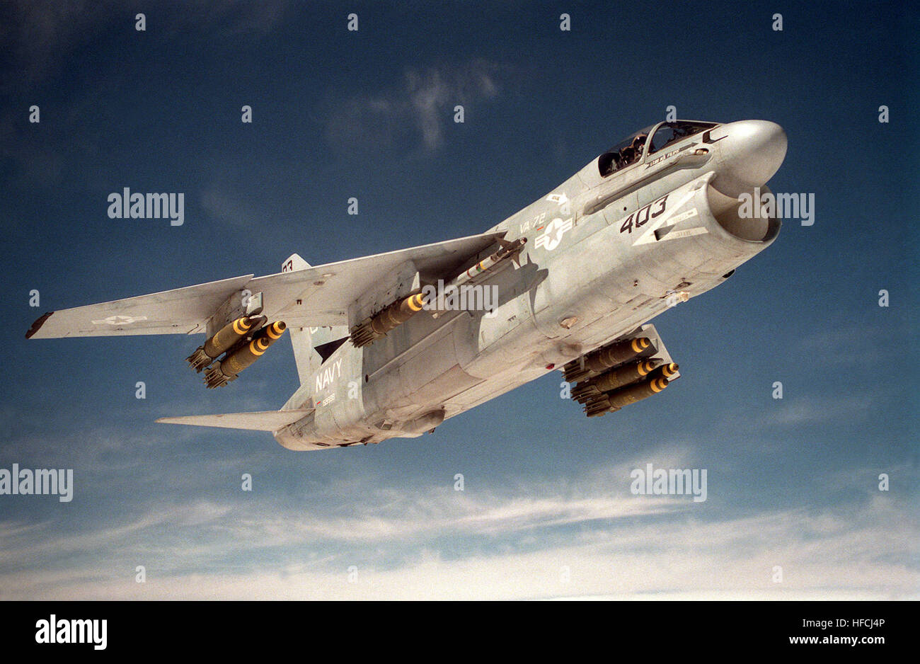 An Attack Squadron 72 (VA-72) A-7E Corsair aircraft heads for its ...