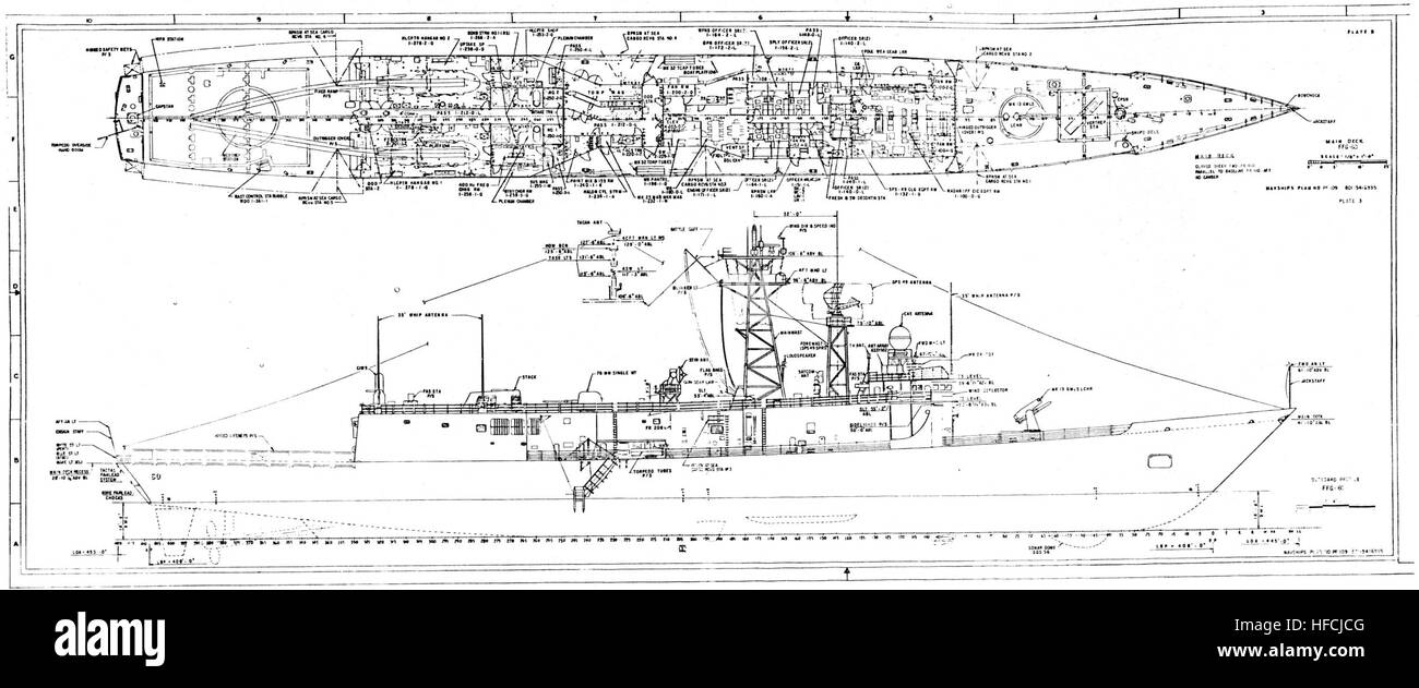 Oliver Hazard Perry-class frigate (long hull) outboard profile Stock ...