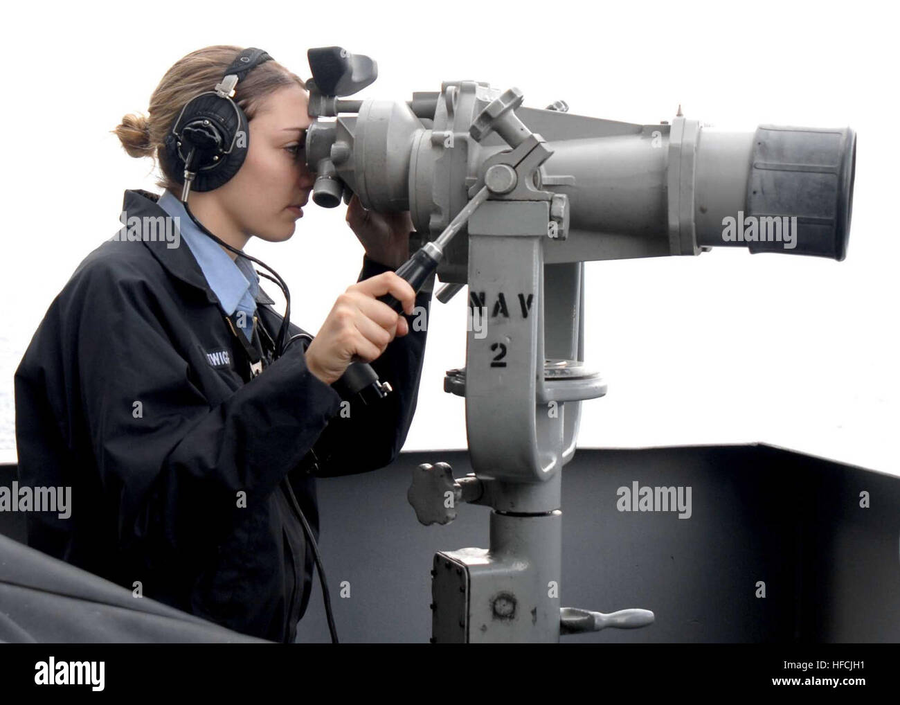 Seaman Jacqueline Twigg stands port lookout watch on the weather deck ...