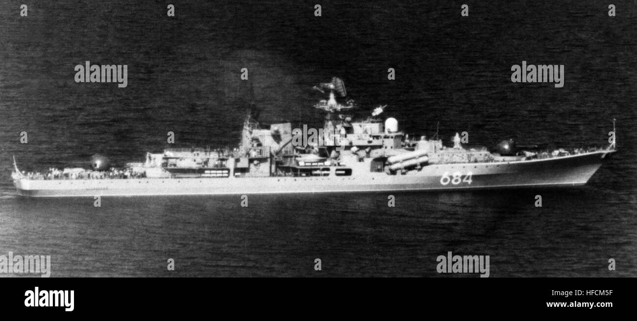 Aerial view of a Soviet Sovremennyy-class destroyer, illustrating ship ...