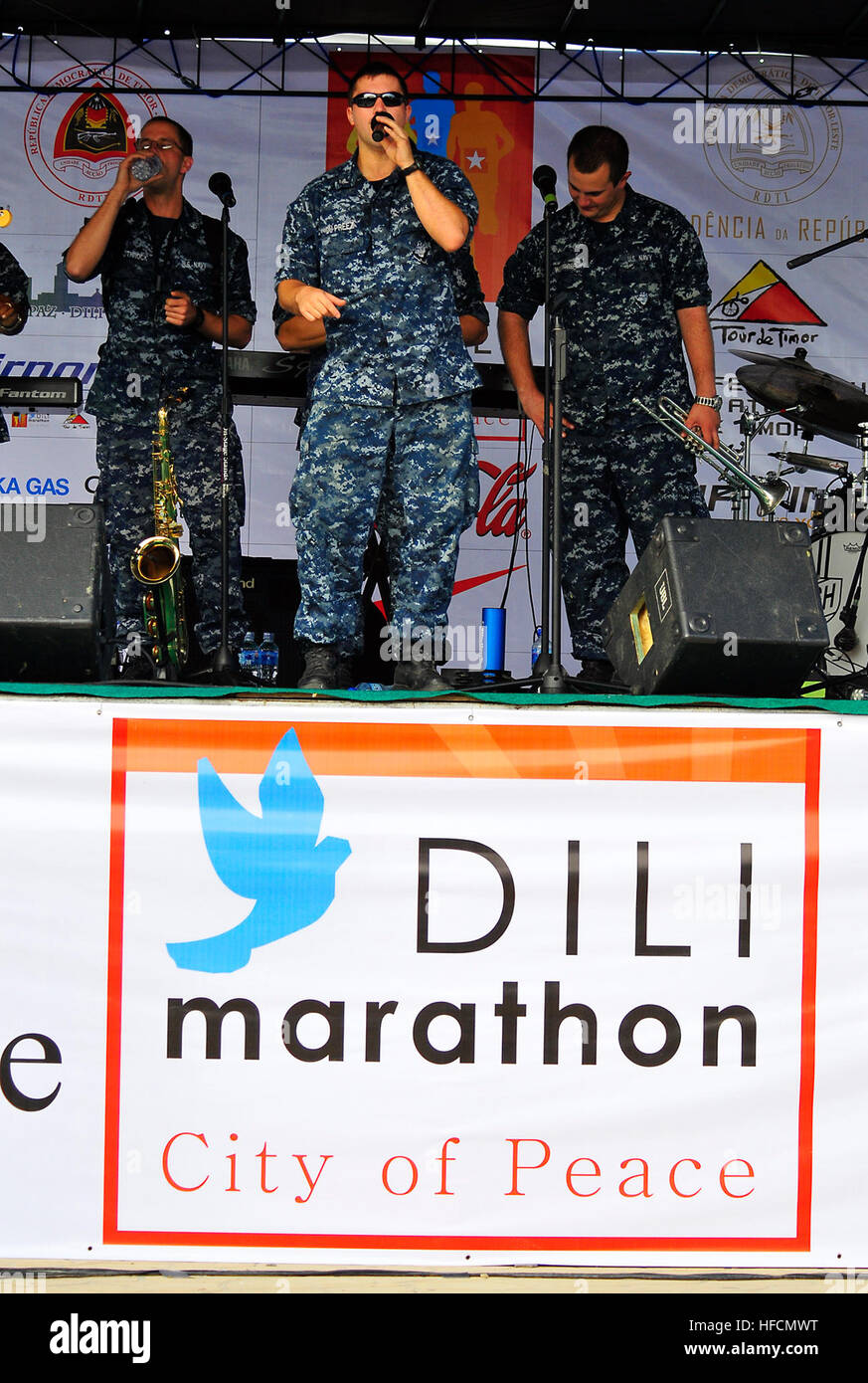 The Pacific Partnership Band performs onstage during the "Marathon for ...