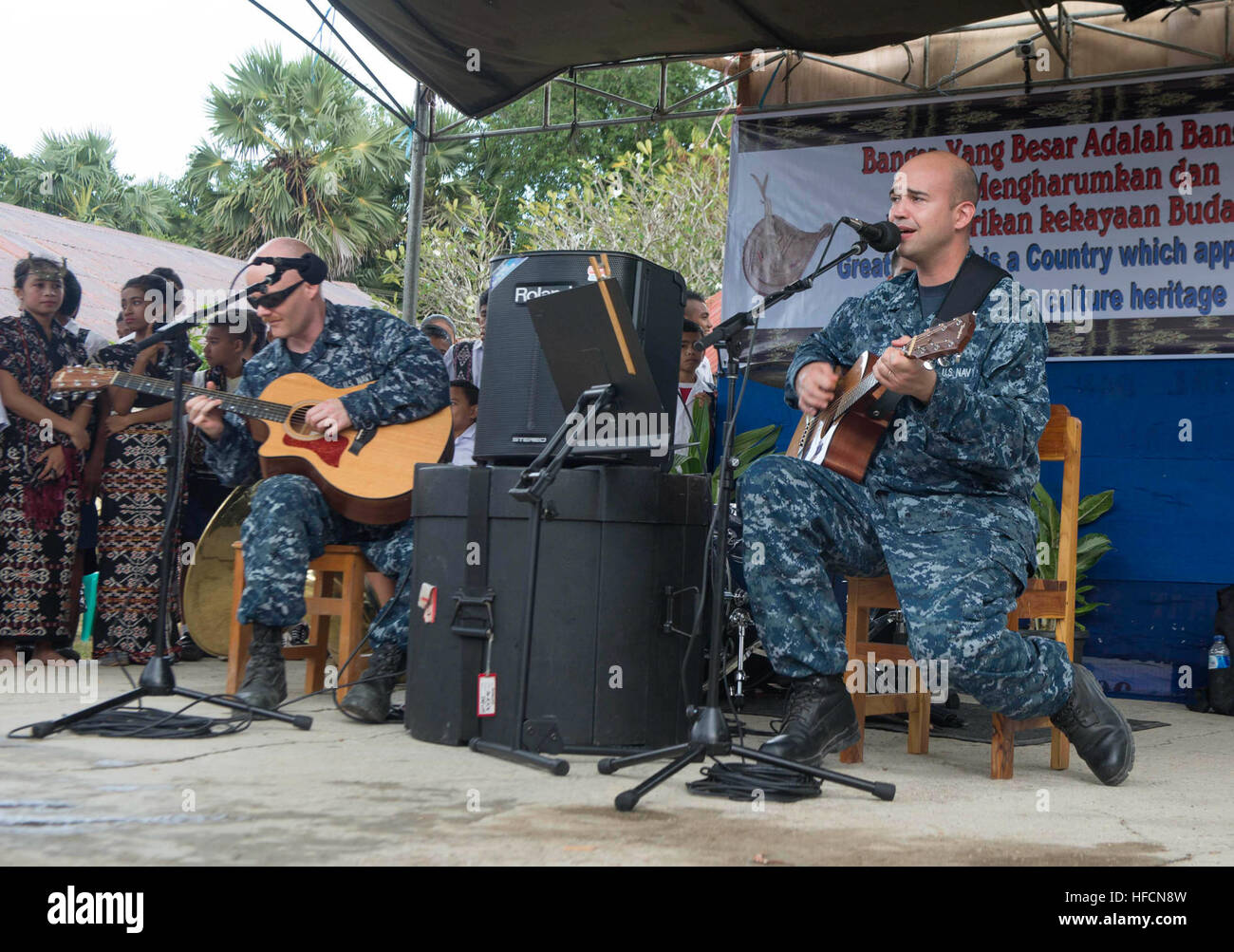 U.S. Navy Musician 1st Class James Randorff, right, and Musician 3rd ...
