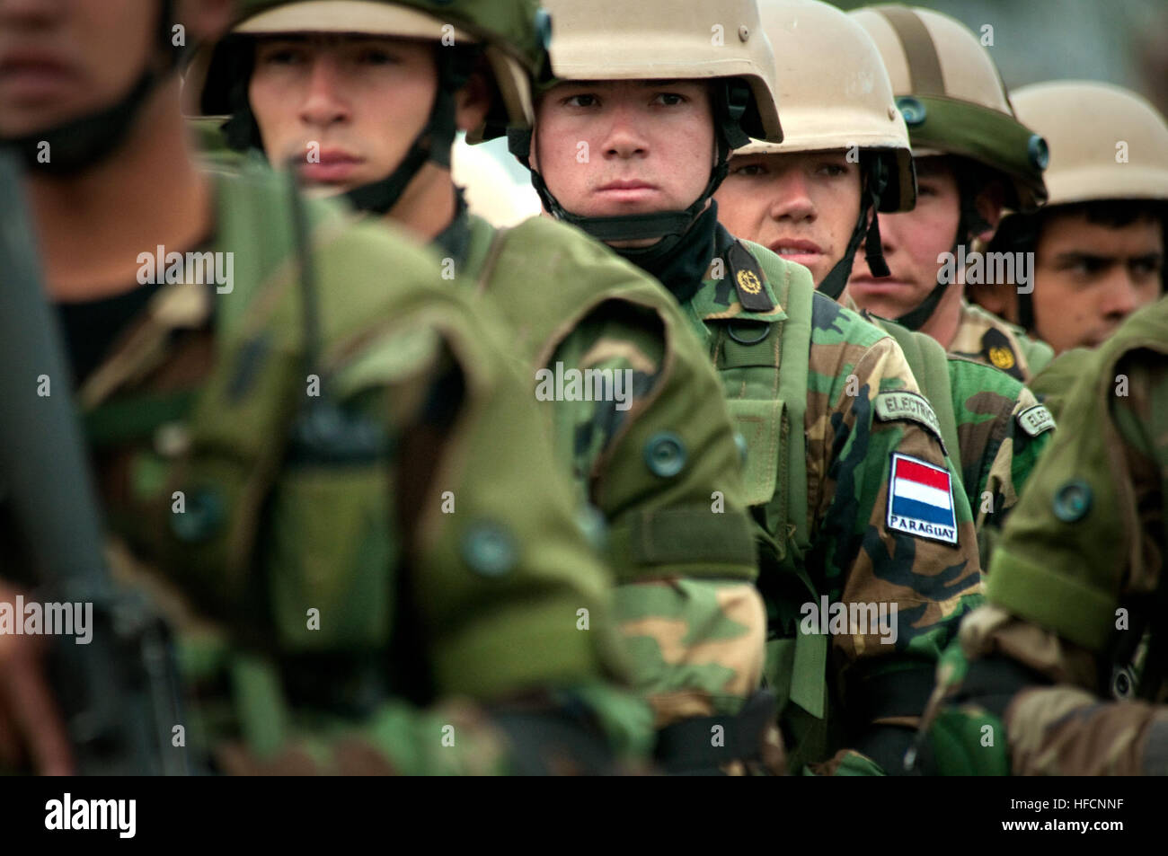 Paraguayan naval infantrymen stand in ranks after participating in a ...