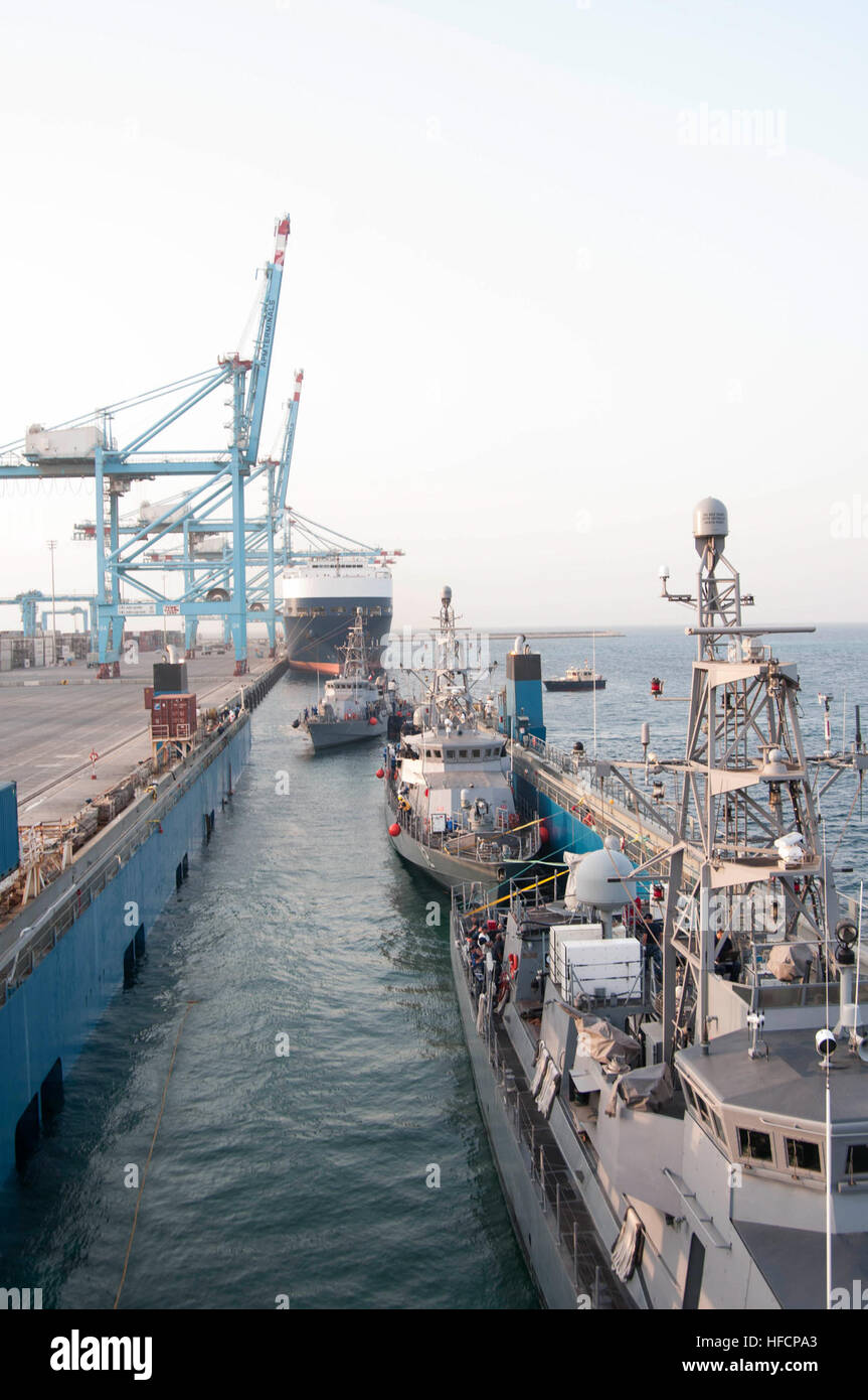 Patrol coastal ship USS Squall (PC 7) floats off the motor transport ...