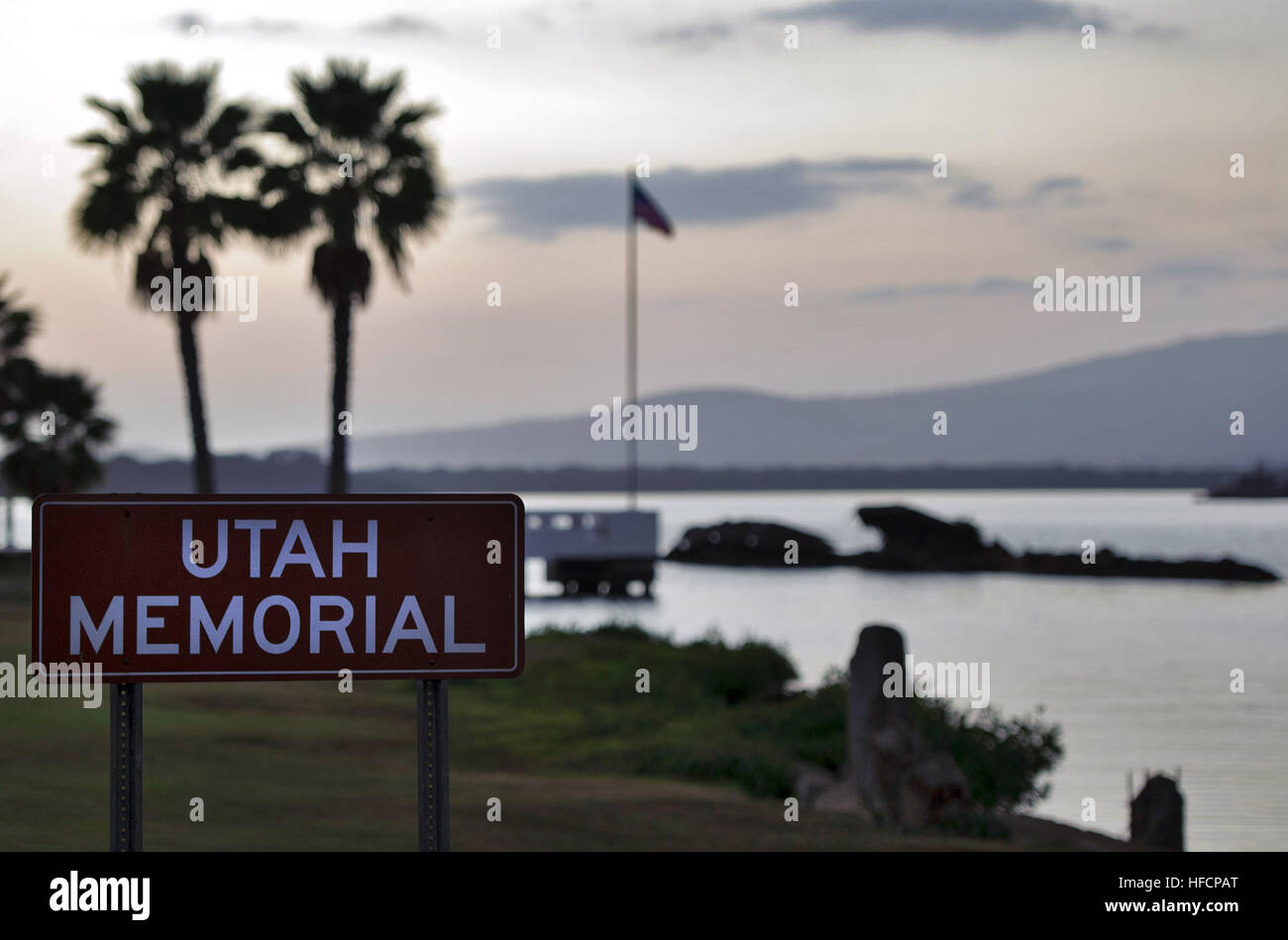 The sun sets over the renovated USS Utah Memorial at Joint Base Pearl ...