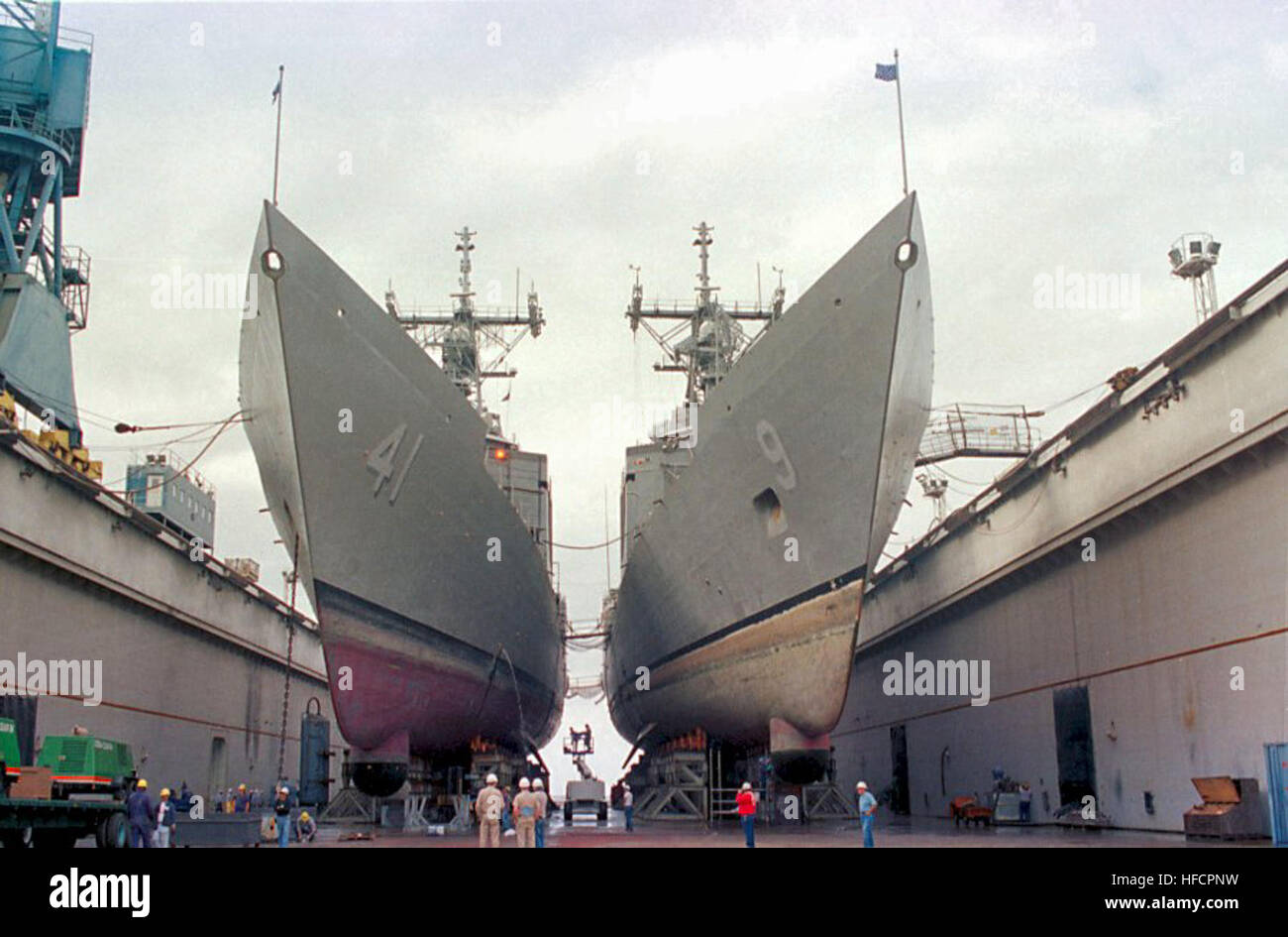 USS Perry is drydocked, showing hull maintenance, structural inspection ...